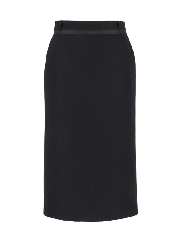 Fendi Virgin Wool Grain De Poud Skirt With Waist Logo Band - Black