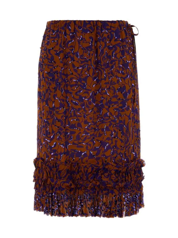 Dries Van Noten Printed Viscose Skirt With Ruffle Hem - Multicolor