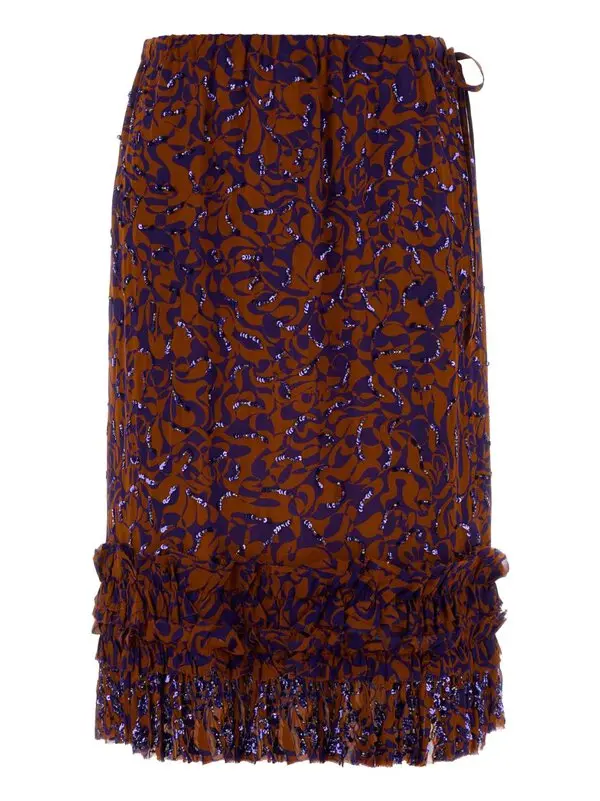 Dries Van Noten Printed Viscose Skirt With Ruffle Hem - Multicolor