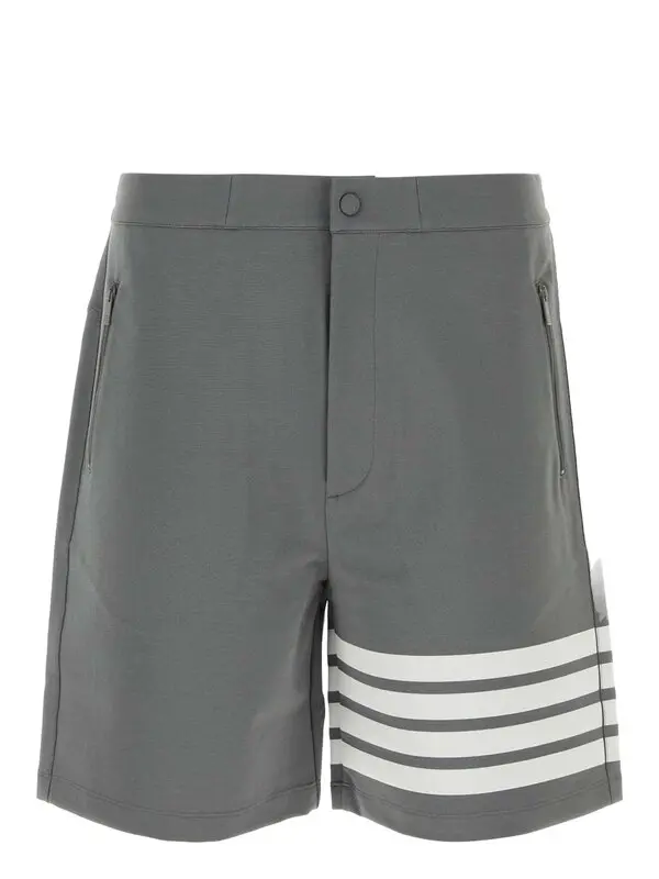 Thom Browne Grey Stretch Jersey Bermuda Shorts With Signature Stripes - Gray