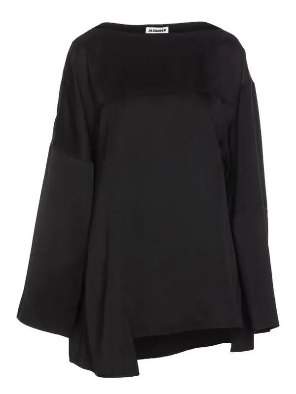 JIL SANDER Blend Silk Asymmetrical Crew Neck Blouse - Black