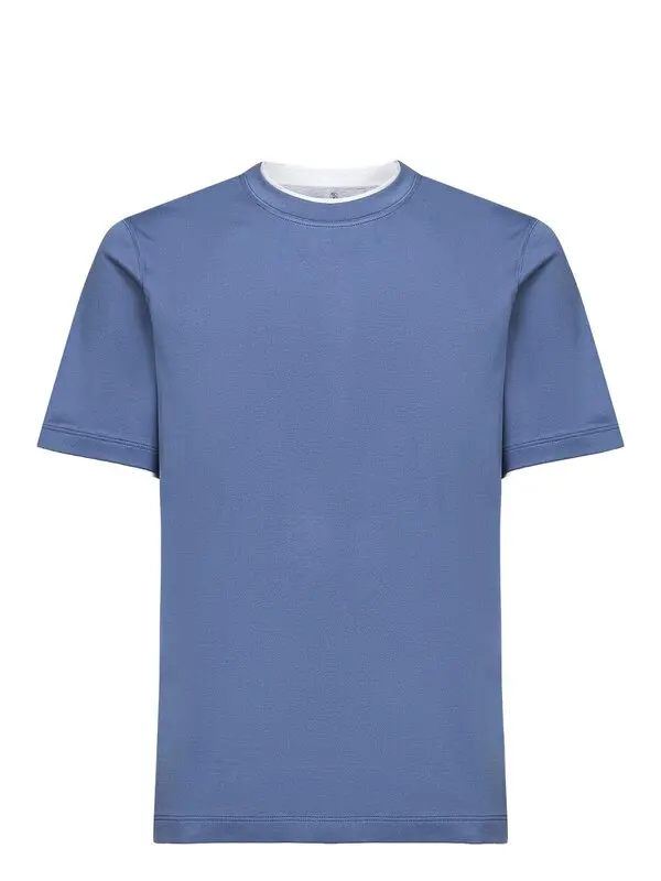 Brunello Cucinelli Light Blue Cotton Faux Layering T-shirt - Multicolor