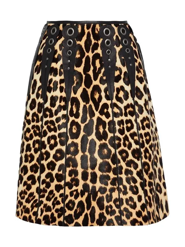Bottega Veneta Leopard Print Calf Hair And Leather Skirt - Brown