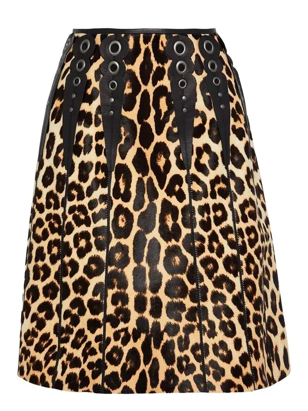Bottega Veneta Leopard Print Calf Hair And Leather Skirt - Brown