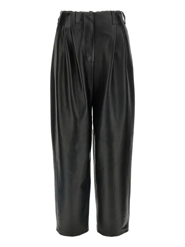 Givenchy Lambskin Leather High-waist Pleated Pants - Black