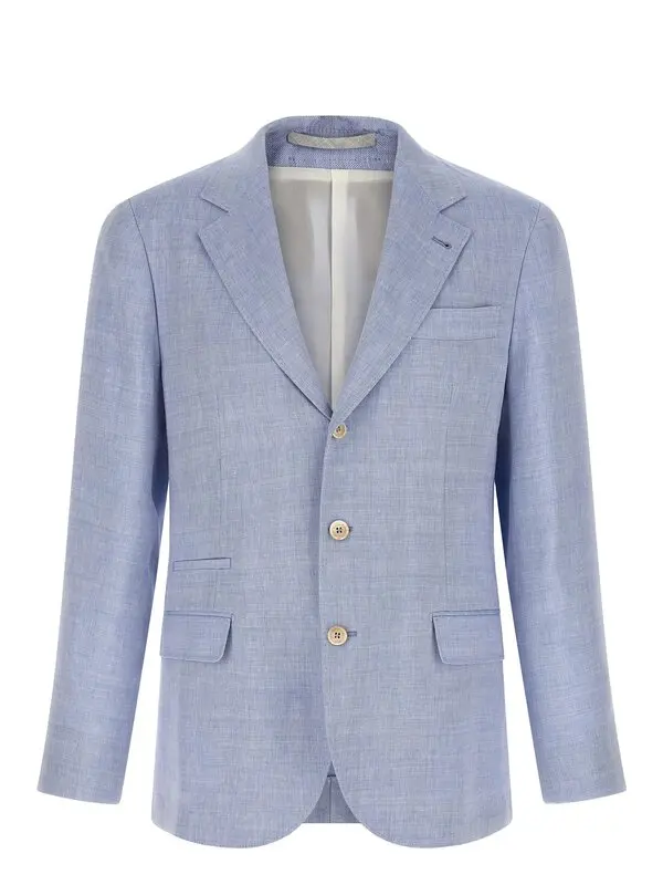 Brunello Cucinelli Linen And Wool Chevron Blazer - Blue