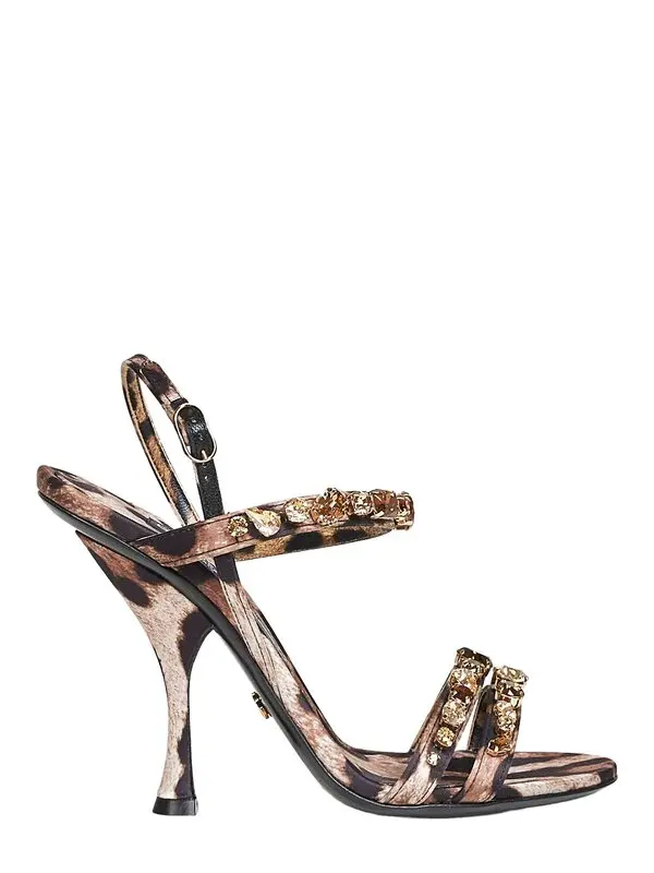 Dolce & Gabbana Leo Print Satin Rhinestone Embellished Sandals - Multicolor