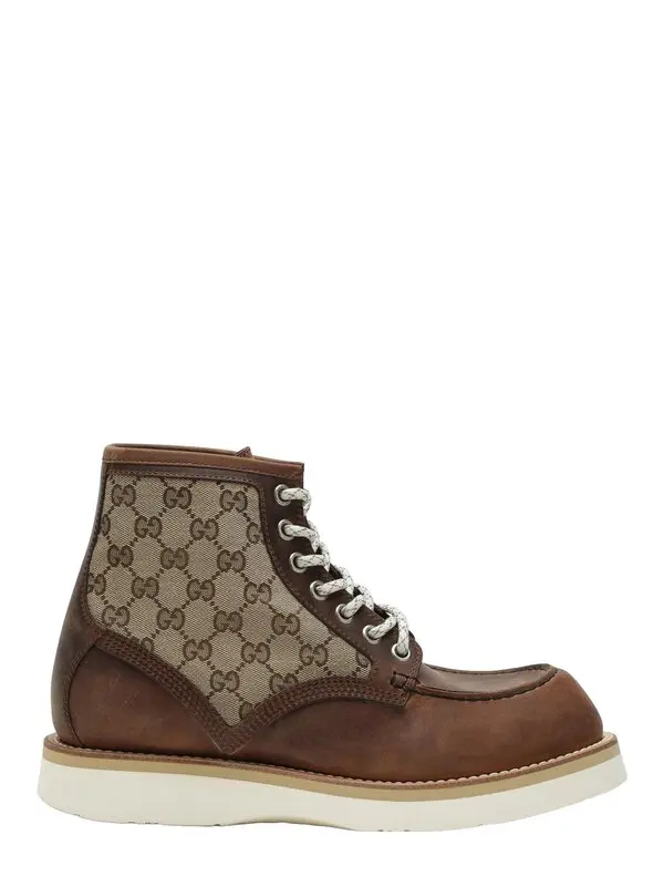 Gucci Lace-up Ankle Boot With Gg Insert - Brown