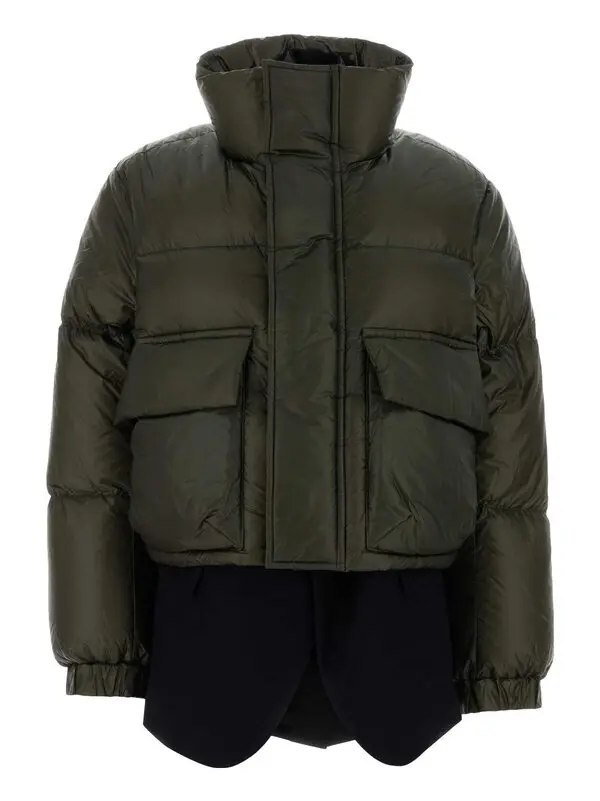 Sacai Down Puffer Jacket With High Neck And Pockets - Green