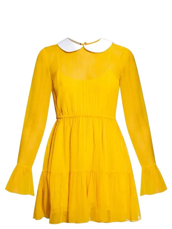 Gucci Silk Chiffon Dress With Contrast Collar - Yellow