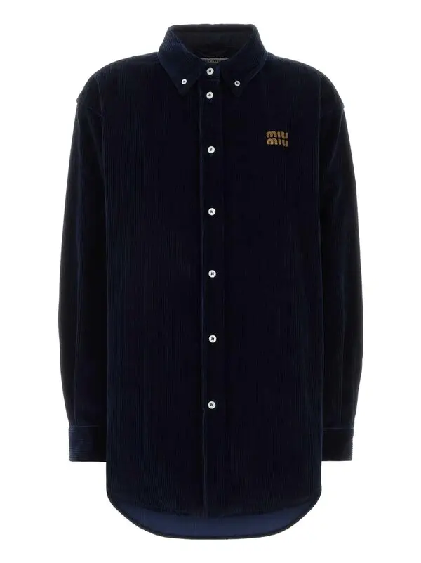 Miu Miu Corduroy Shirt With Logo Detail - Blue