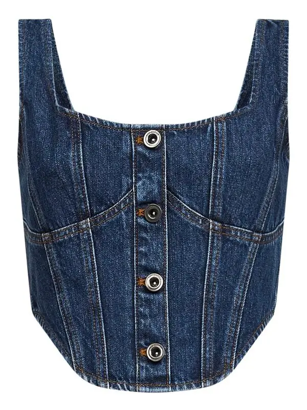 SELF-PORTRAIT Blue Denim Corset Top - Multicolor