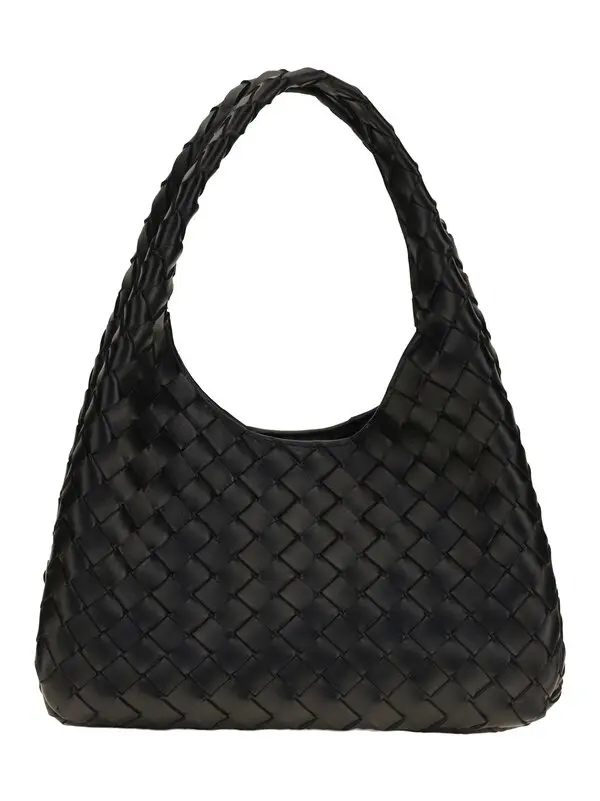 Bottega Veneta Campana Shoulder Bag In Woven Intrecciato Leather - Black