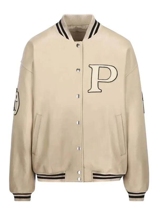 Prada Padded Leather Varsity Jacket - Cream