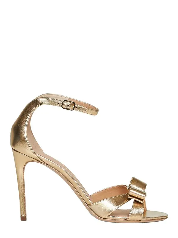 FERRAGAMO Gold Laminated Nappa Leather Roxy Vara Bow Sandals - Multicolor