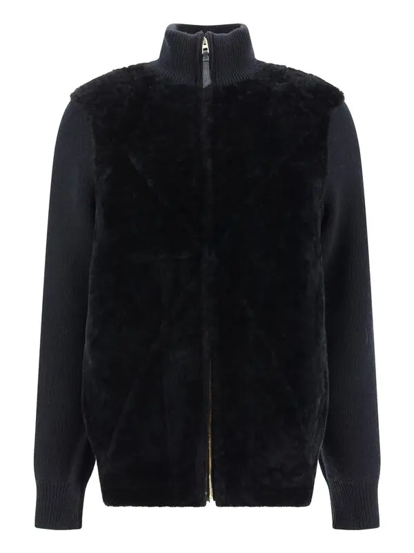 Loewe Shearling And Knit Zip-up Jacket - Black