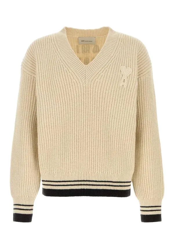 Ami Wool Blend V-neck Sweater - White