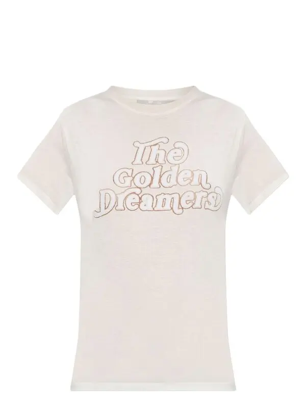 GOLDEN GOOSE Cotton T-shirt With Metallic Star Embellishments - Multicolor