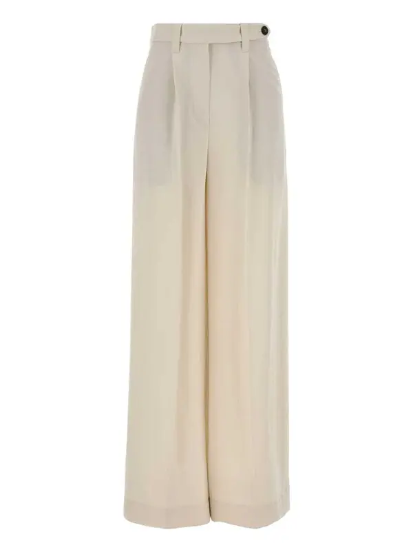 Brunello Cucinelli Ivory Viscose Blend Wide-leg Pant - White
