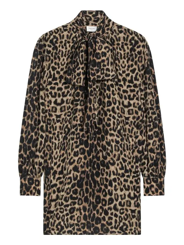 Saint Laurent Leopard Print Silk Mini Dress - Multicolor