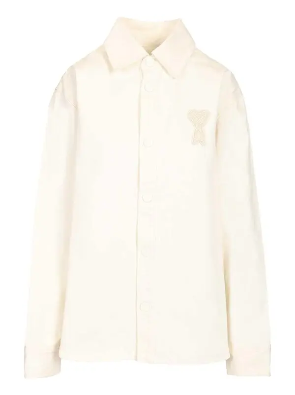 Ami Overshirt With Knitted De Coeur Patch - White