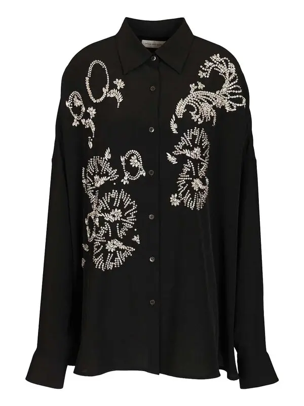 Dries Van Noten Oversized Crystal Embellished Shirt - Black