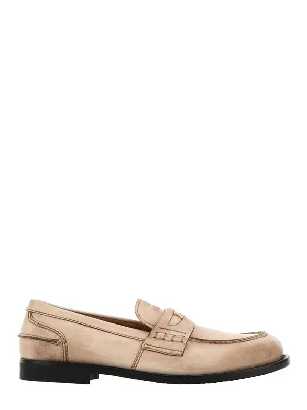 Miu Miu Sand Leather Loafers - Brown