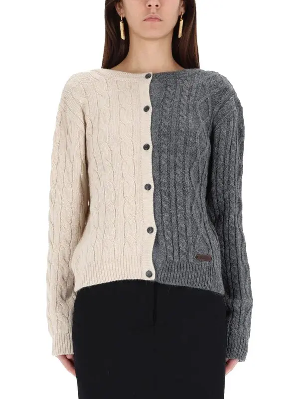 Moschino Two-tone Cable Knit Cardigan - Gray