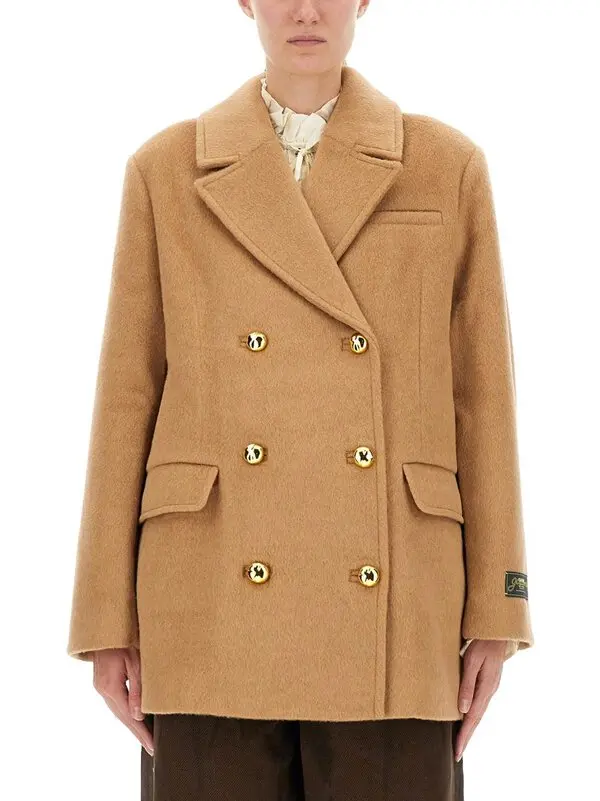 GANNI Double-breasted Wool Blazer - Brown