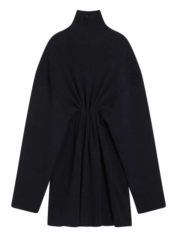 Balenciaga Ribbed Wool Cotton Blend Mini Dress - Blue