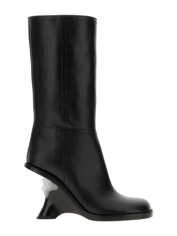Dries Van Noten Leather Boots With Sculptural Heel - Black