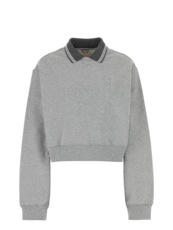 Miu Miu Melange Grey Cotton Oversize Sweatshirt - Gray