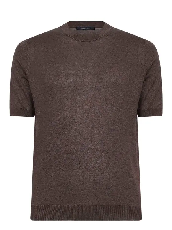 Tagliatore Dark Brown Silk Knit Crewneck T-shirt - Multicolor