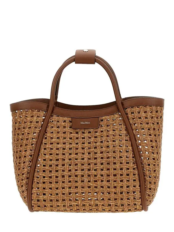 Max Mara Marine Woven Raffia Tote Bag With Leather Details - Multicolor