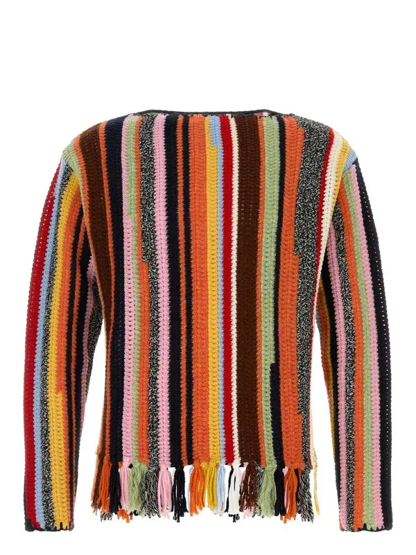 Prada Striped Crochet Sweater With Fringed Hem - Multicolor