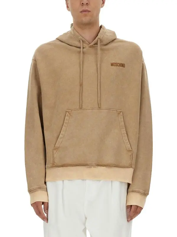 Moschino Hooded Sweatshirt With Logo And Embellished Smiley Face - Brown