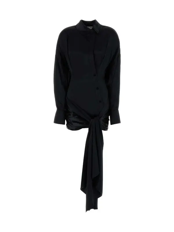 Attico Satin Shirt Dress - Black