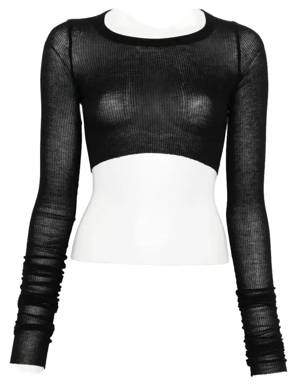 Rick Owens Rib Knit Cropped Long Sleeve Top - Multicolor