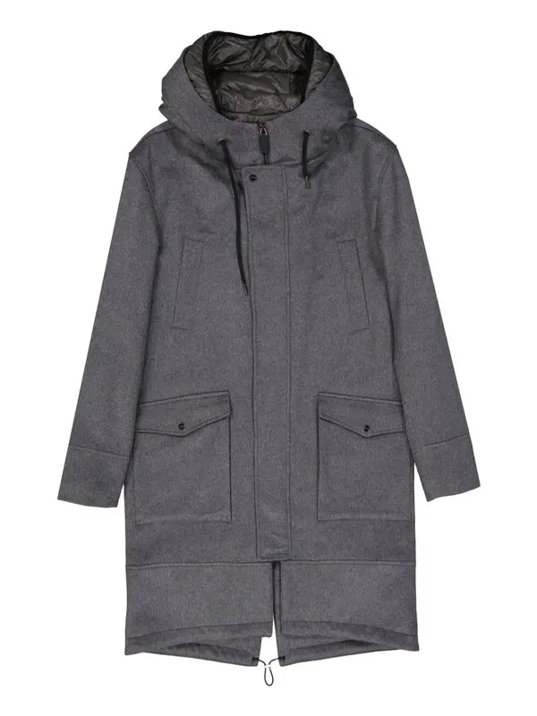 Herno Cashmere Zip-up Coat With Hood And Patch Pockets - Gray