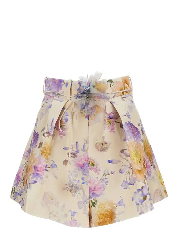 Zimmermann Luna Tuck Shorts In Beige Floral Print - Multicolor