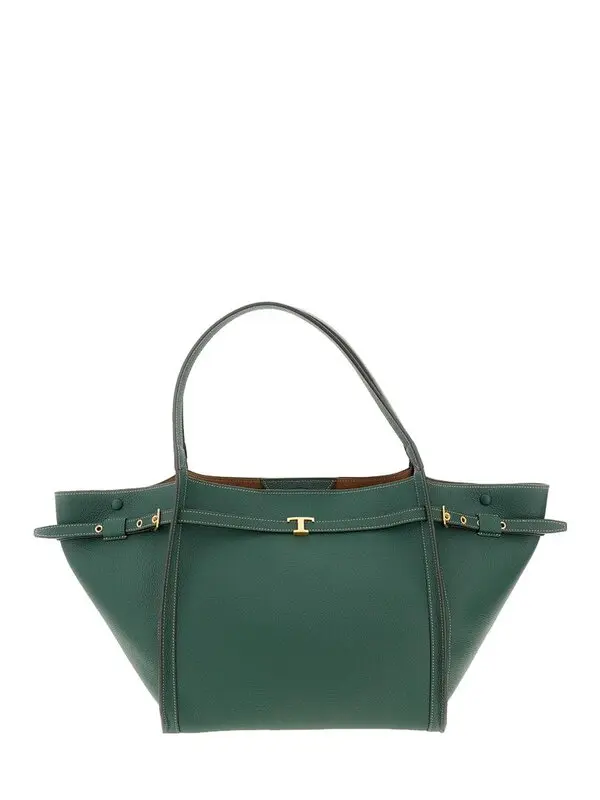 TOD'S Medium Leather Shopping Bag With T Timeless Accessory - Multicolor