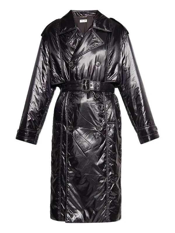 Saint Laurent Lightweight Padded Coat With Belt - Black