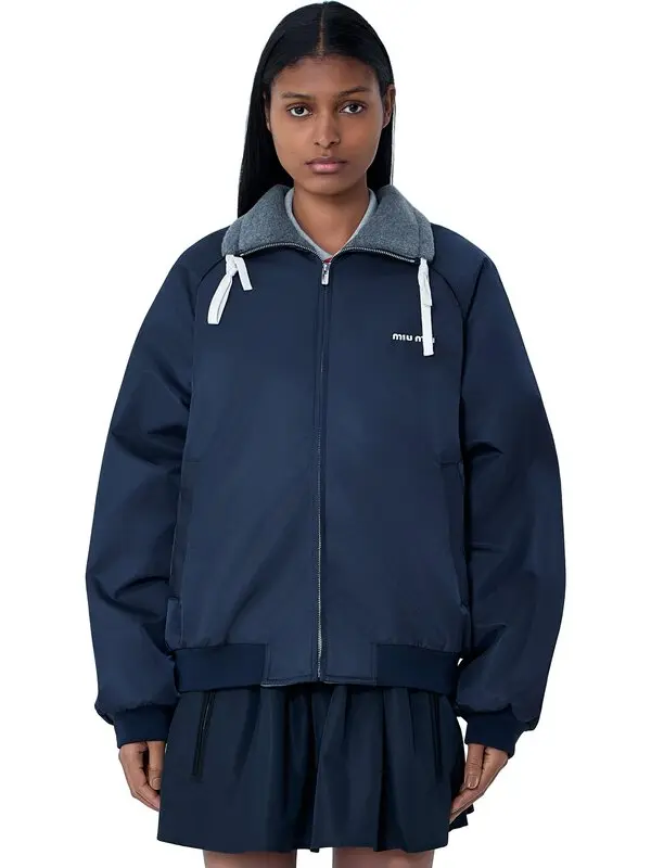 Miu Miu Technical Gazar And Fleece Bomber Jacket - Blue