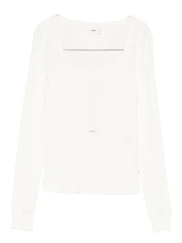 Chloé Cotton Ribbed Knit Long Sleeve Scoop Neck Sweater - Multicolor