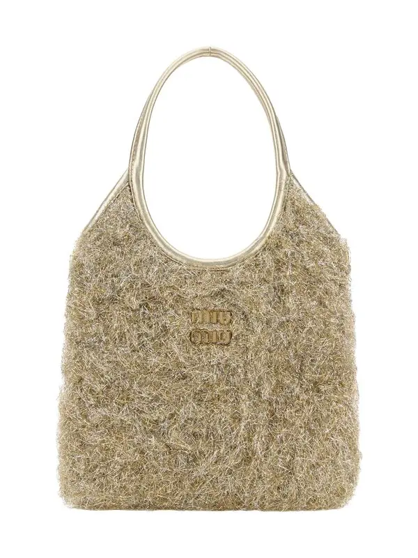 Miu Miu Embellished Fabric Handbag With Golden Metal Finishing - Gold