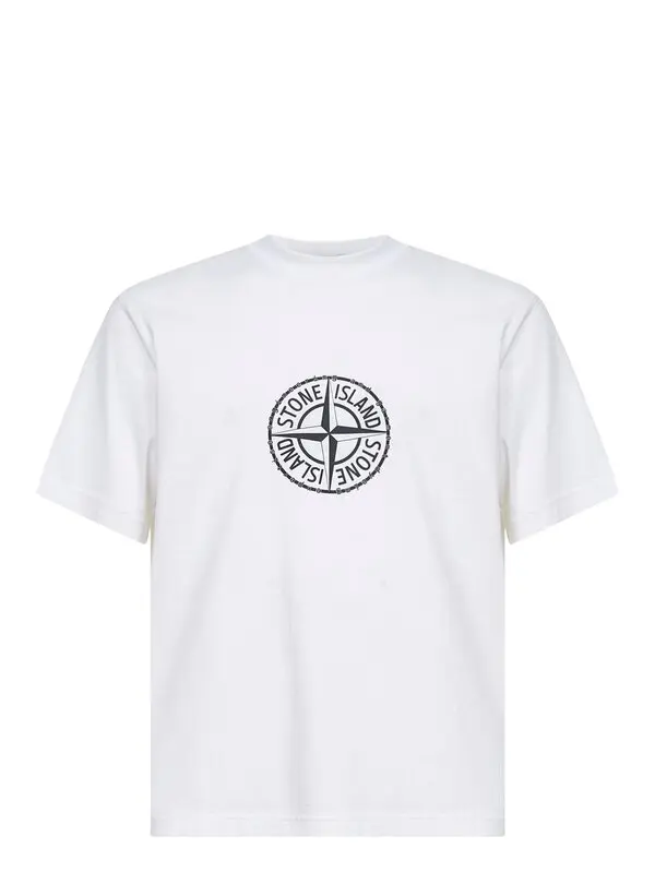 Stone Island White Organic Jersey T-shirt With All Around Compass Print - Multicolor