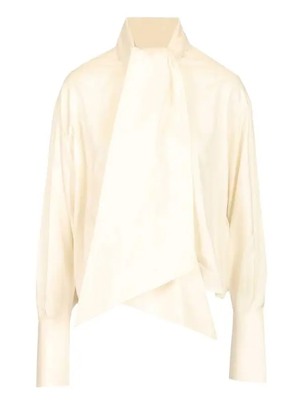 Celine Silk Twill Cropped Shirt With Lavallière - White