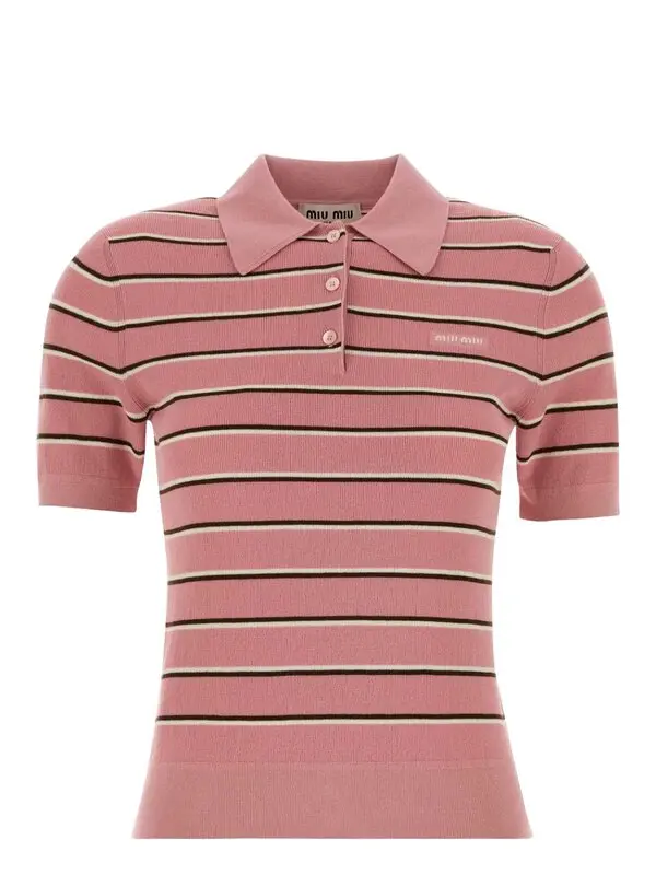 Miu Miu Striped Stretch Cotton Blend Polo Shirt - Multicolor