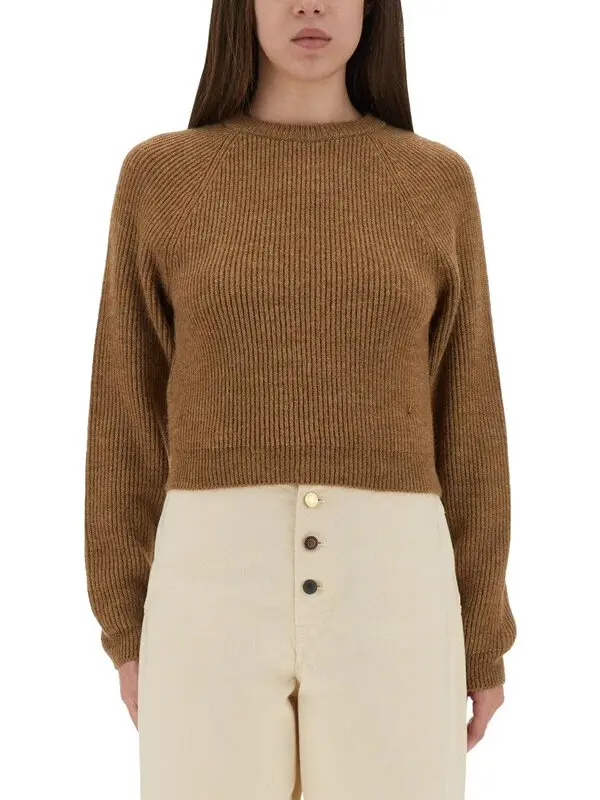 Moschino Cropped Ribbed Knit Sweater - Brown