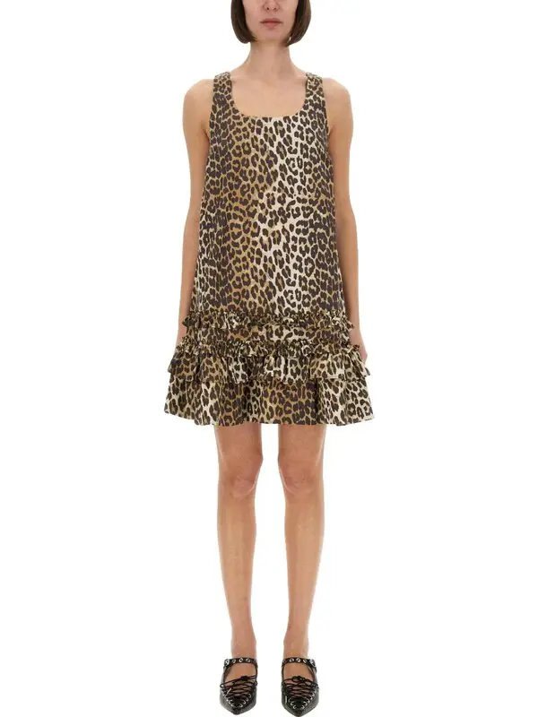 GANNI Leopard Print Mini Dress - Multicolor
